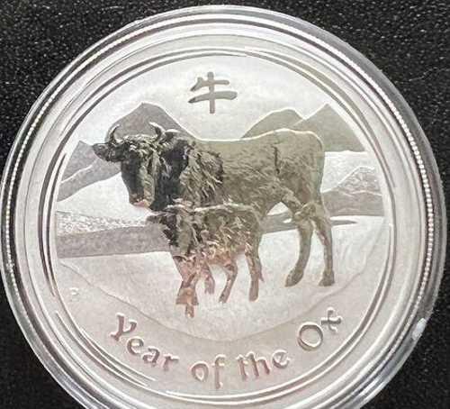 Монета Год Быка в капсуле, 2009, Австралия, Ag 999