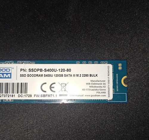 SSD M.2 накопитель Goodram S400u