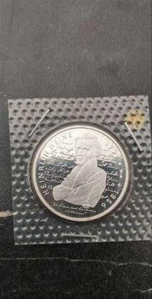 Монета 10 марок 1997 г. Гейне фрг серебро