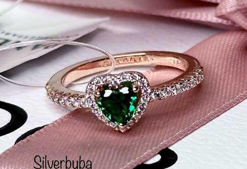 Кольцо pandora sparkling elevated heart зеленое