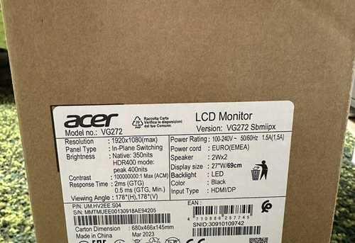 Монитор Acer Nitro VG272Sbmiipx Black 165Hz