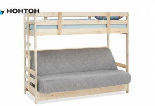 Двухъярусная кровать массив с диван-кроватью светл