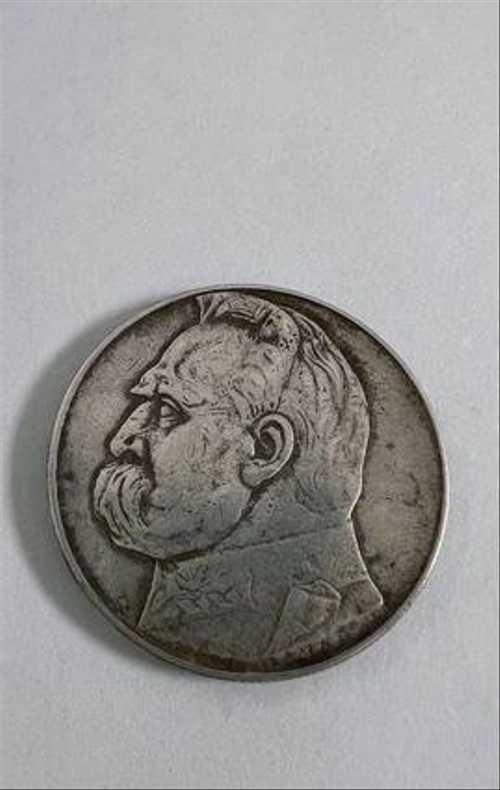 Серебряная монета 10 золотых Польша 1935 г