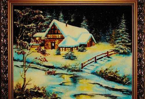Картина из натурального янтаря - Дом в снегу Array
