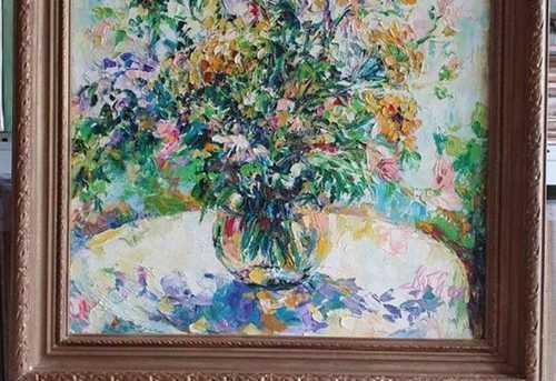 Картина маслом на холсте цветы Пижма