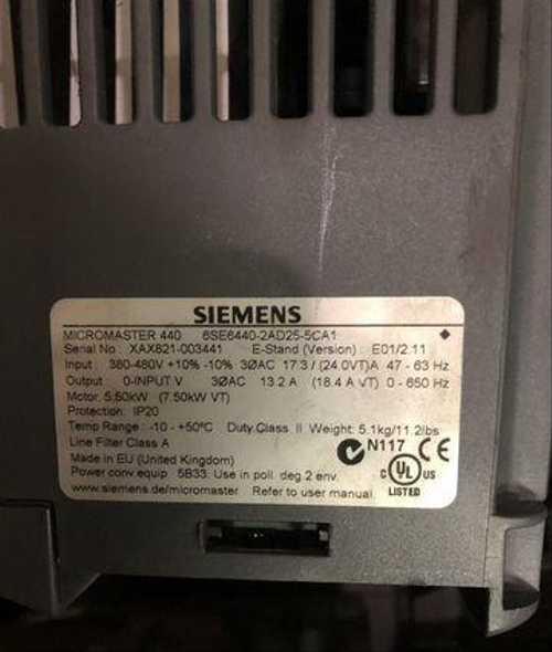 Частотный преобразователь Siemens MicroMaster 440
