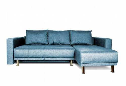 Угловой диван серо-синий с подлокотниками