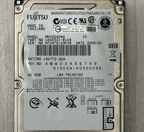 Жесткий диск Fujitsu 2,5’ IDE 40gb mhv2040ah