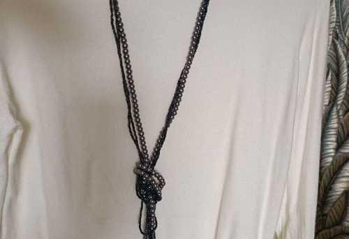 Бижутерия колье, бусы, ожерелье серый жемчуг+бисер