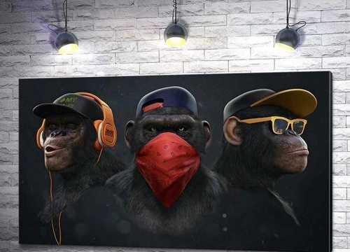 Современные картины Три обезьяны на холсте
