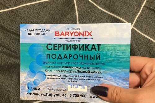 Подарочный сертификат baryonix аквапарк казань