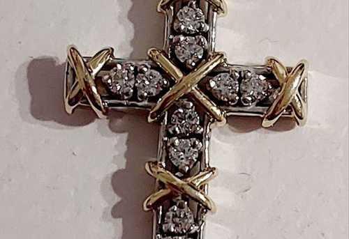 Золотой крест подвеска с бриллиантами Якутии