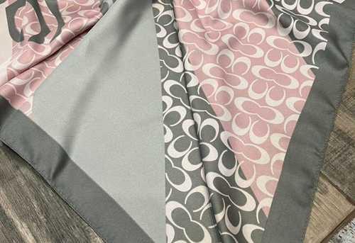 Платок шаль шелковый Coach серый с розовым