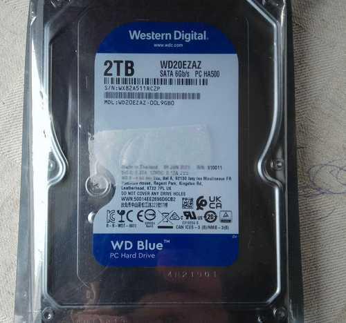 Жесткий диск WD Blue WD20ezaz, 2тб, HDD, новый