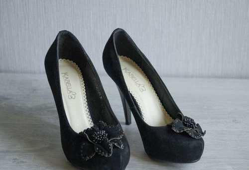 Туфли женские 35 размер черные, натуральная замша