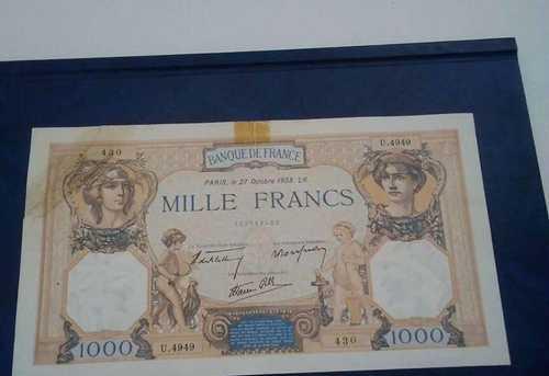 1000 франков. 1938 год. Франция