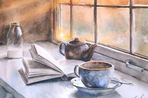 Картина натюрморт чашка кофе утро. Утренний кофе