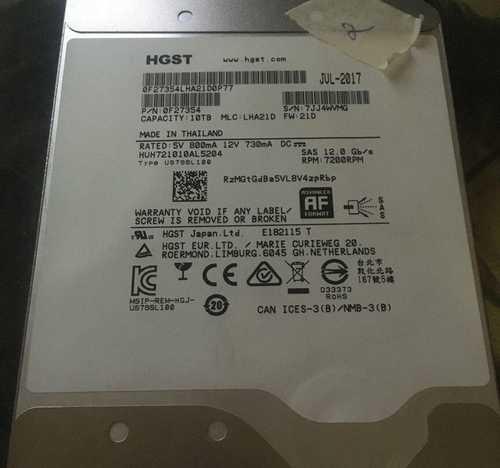 Нерабочие hdd 10TB HUH721010AL5204 и 600GB dell