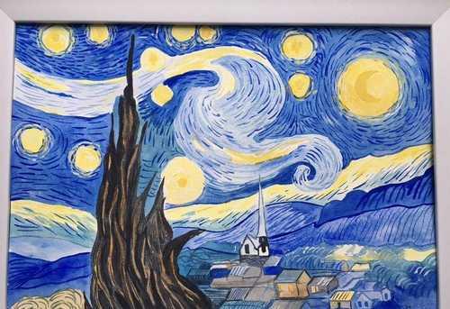Картина акварелью "Звездная ночь"