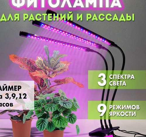 Светодиодная фитолампа, (3 LED лампы) для растений