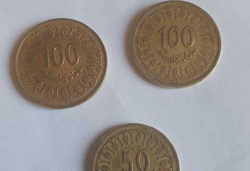 100 миллимов монеты Тунис