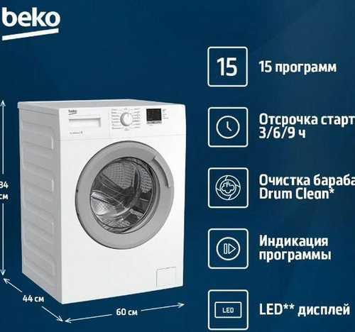Узкая стиральная машина Beko,6 кг, 1000 об./мин, н