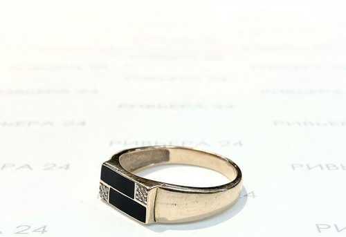 Золотое кольцо печатка с агатом и фианитами 585 пр