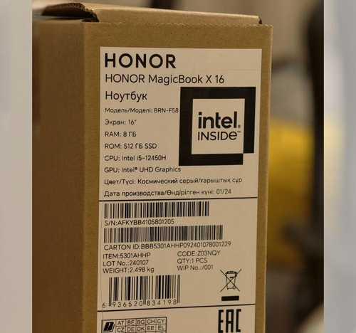 HonorBook X16 i5-12450H 8 / 512