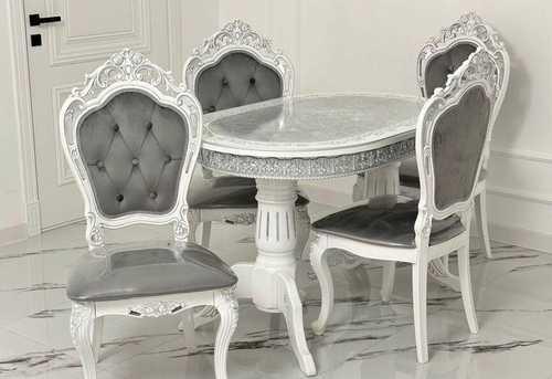 Стол со стульями комплект «Лапка» мрамор