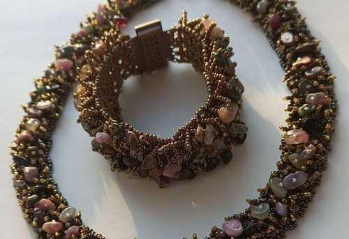 Комплект ожерелье и браслет из нат.камней