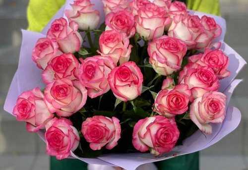 25 розовых роз - 50 см