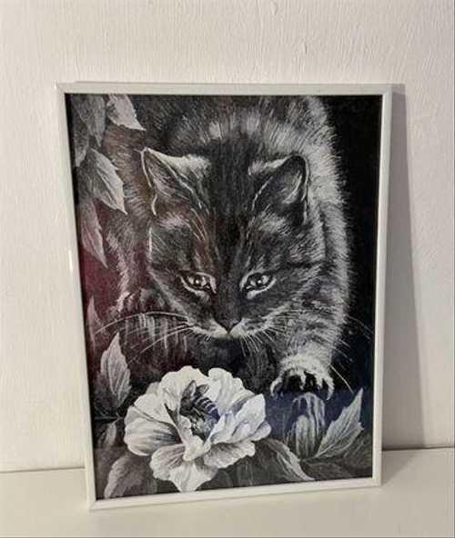 Картина черно-белая кот