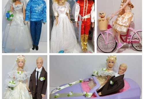 Куклы-невесты с женихами с нарядами и транспорт