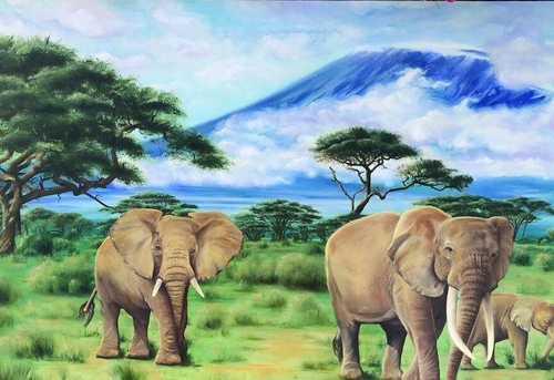 Картина маслом на холсте слоны