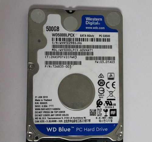 2.5" HDD 500 GB WDC Slim 1k нарабокта