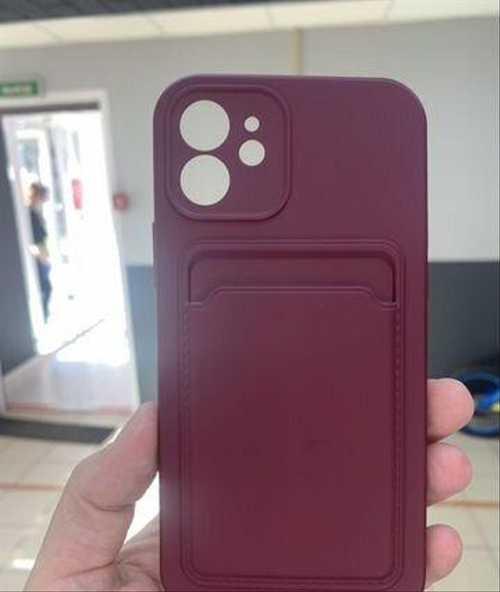 Чехол для iPhone 12 с карманом для карт бордо