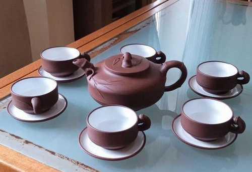 Набор - китайский чайник 6 чашек пурпурная глина