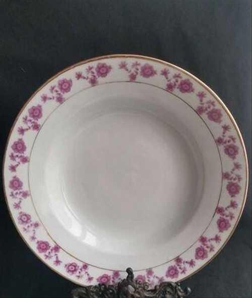 Тарелки суповые старый Китай розовые цветы клеймо