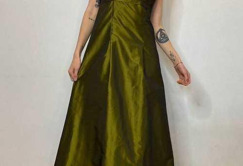 Вечернее платье в пол оливковый металлик винтаж