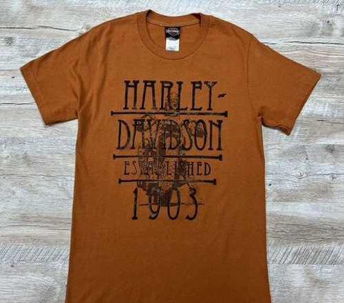 Мужская оранжевая майка футболка Harley Davidson