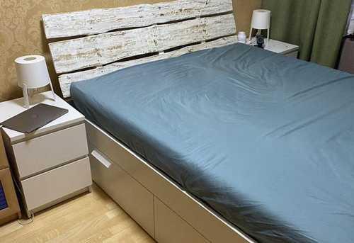 Кровать IKEA 160 200+2тумб+2свет+матрас