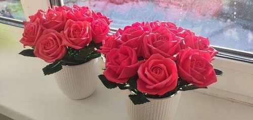 Розы из холодного фарфора в кашпо
