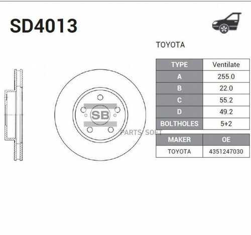 Sangsin brake SD4013 диск тормозной передний\ Toyota Prius 1.5 03-09