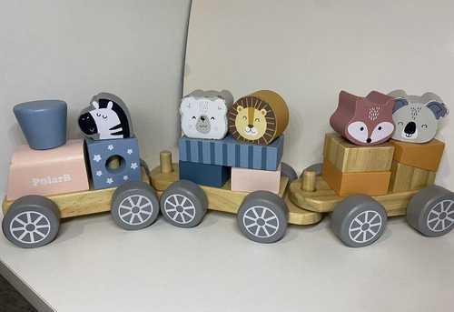 Поезд с вагонами viga toys
