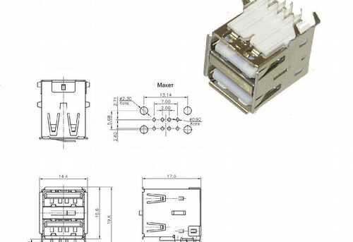 1 шт Разъём 2 гнезда F USB usba-2J 30 В 1.5 А