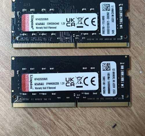 Озу для ноутбука Kingston ddr4 8gb *2шт 3200 Чек