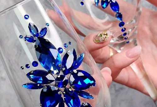 Свадебные бокалы ручной работы с кристаллами