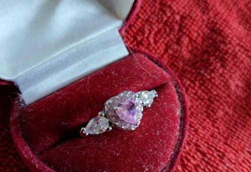 Серебряное кольцо сердце розовый турмалин 925 проб