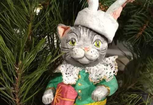 Ватная ёлочная игрушка Кот новогодний символ года