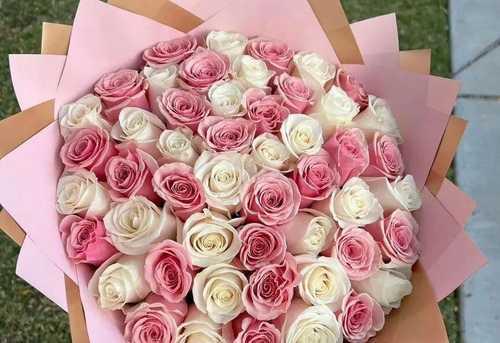 51 роза 60 см микс белые / розовые цветы доставка